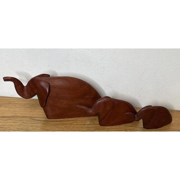Art | Vintage Danish Mid Century Modern 3 Teak Elephants Wood Carving ...